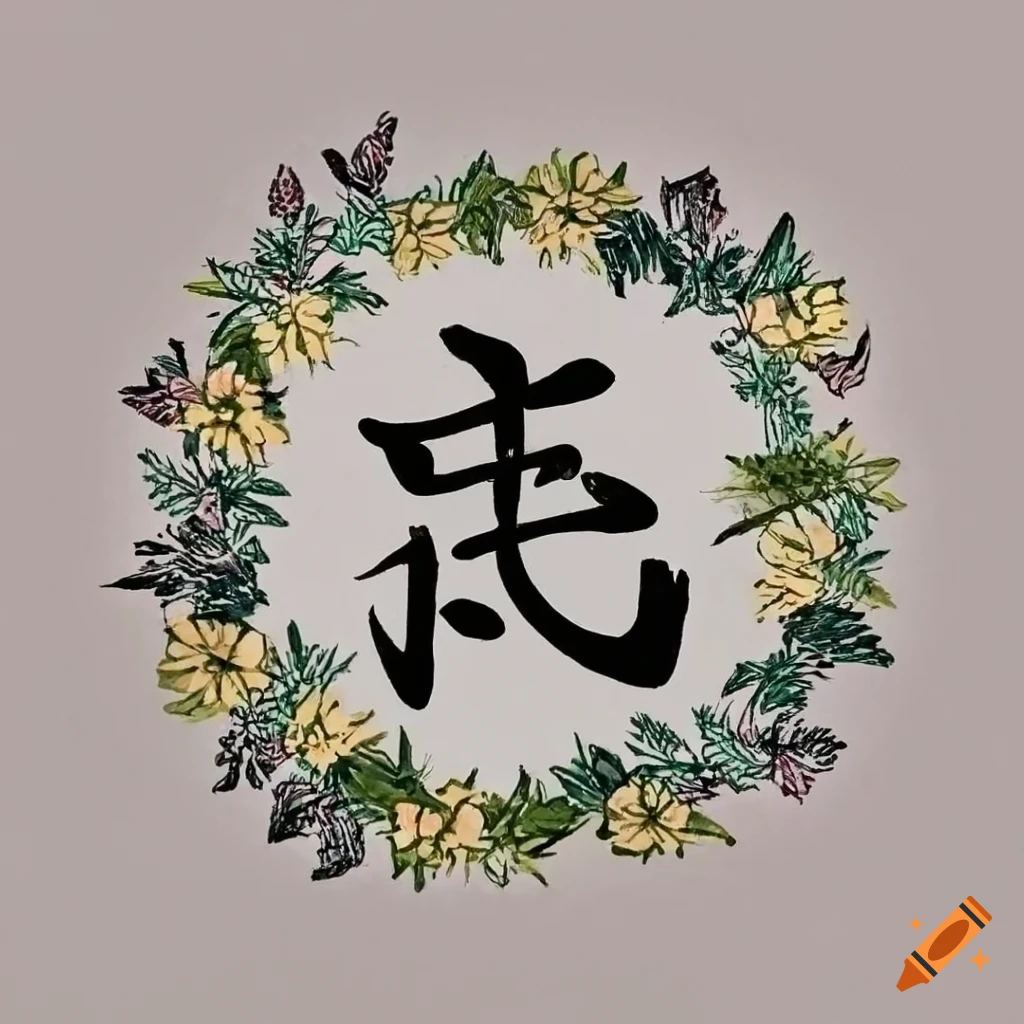 Flower wreath with japanese kanji art drawing on Craiyon