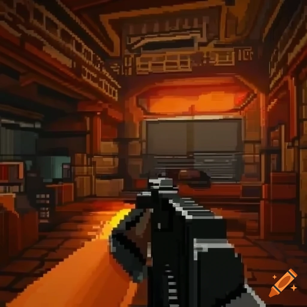 Retro fps game with raycasting engine in pixel art style on Craiyon