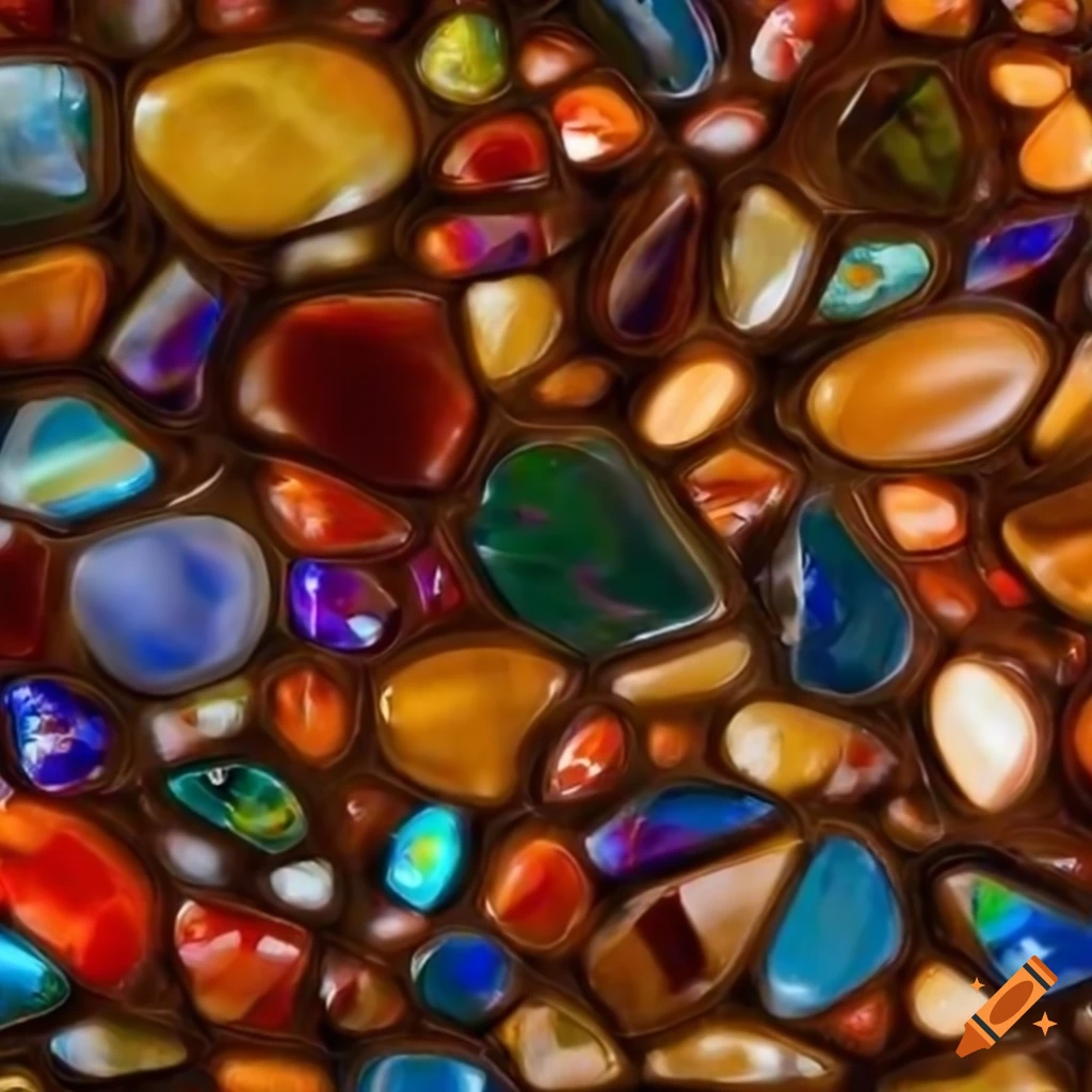 Colorful gemstone living room floor in high definition on Craiyon