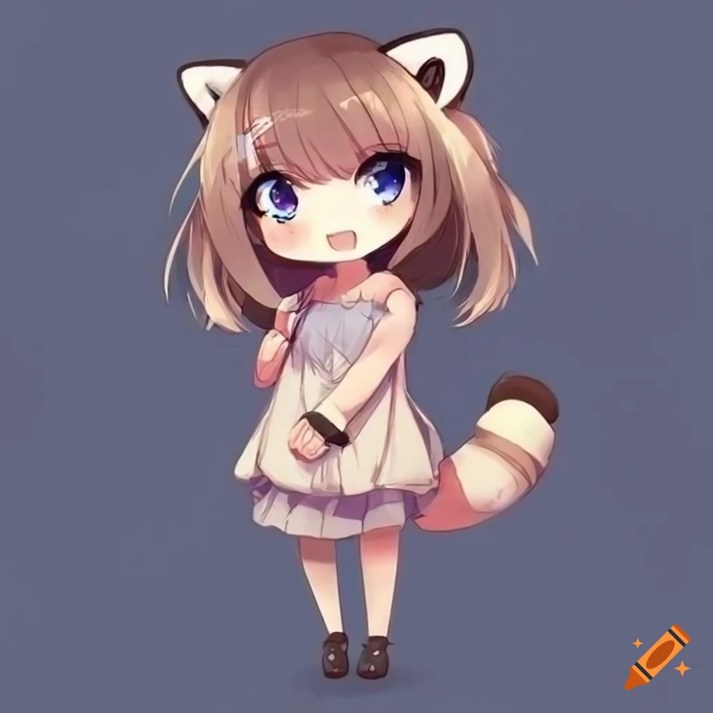 Anime chibi cute raccoon girl on Craiyon