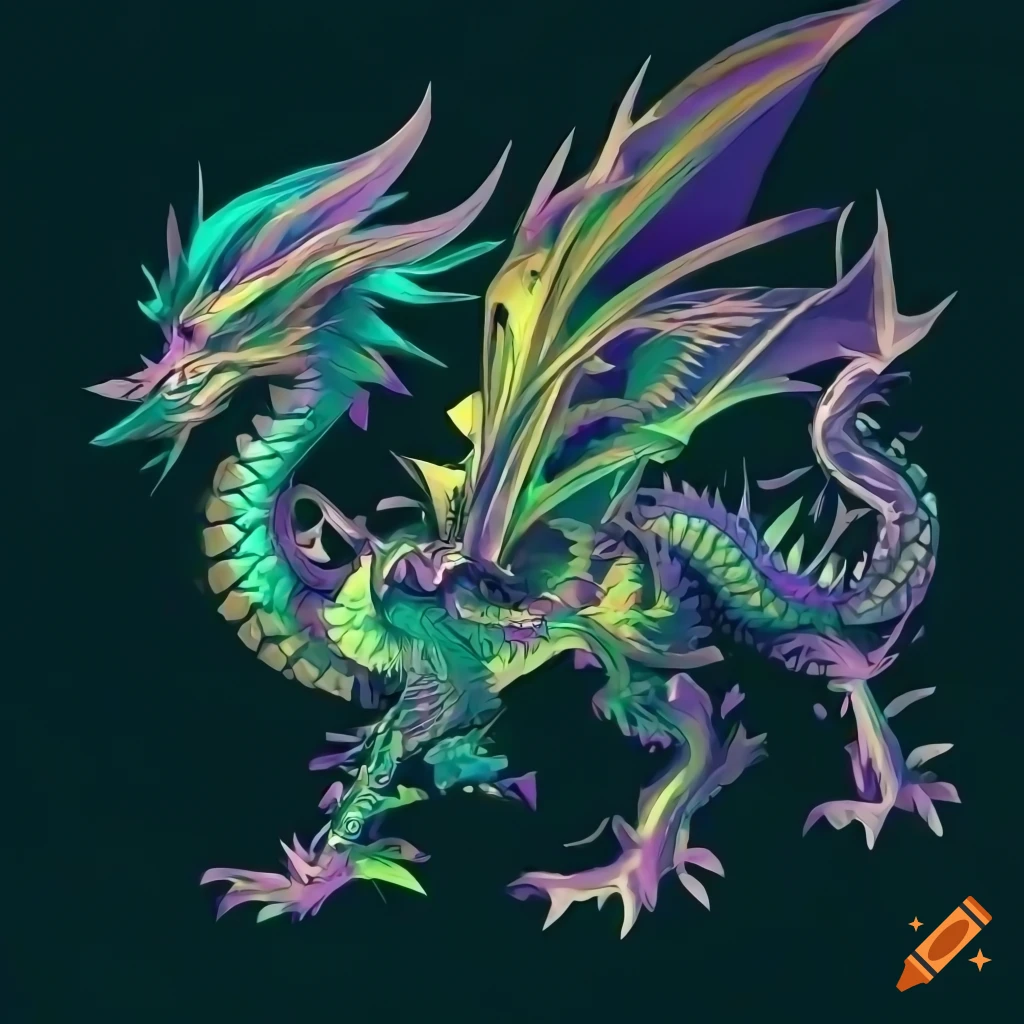 Fantastical dragon with feather mane in various art styles on Craiyon