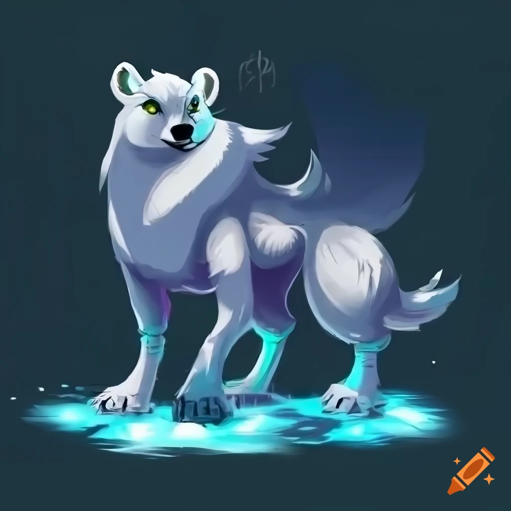 Fantastical celestial polar bear wolf hybrid in cel-shaded anime style ...