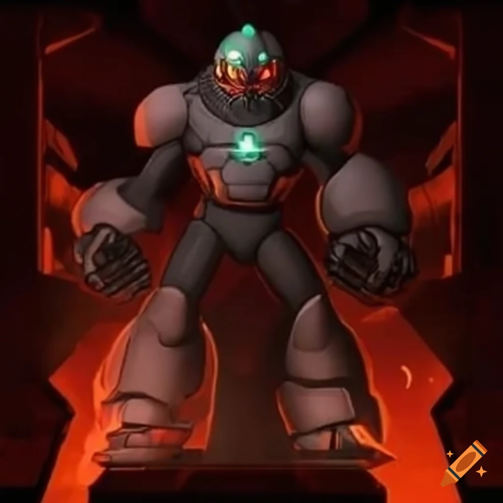 Fusion of doom's demonic world and mega man's futuristic world on Craiyon