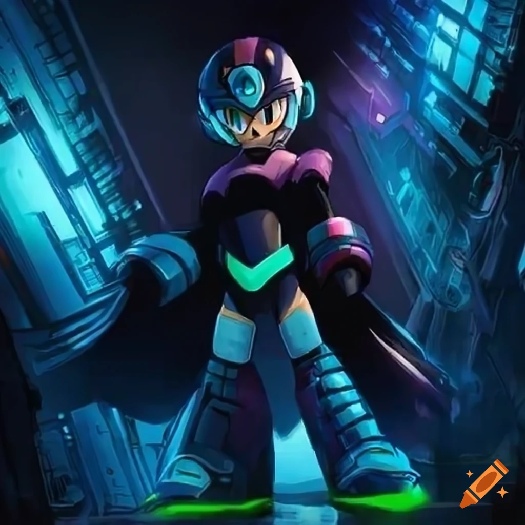 Cyberpunk mega man on Craiyon