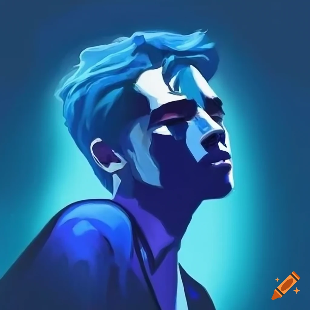 Handsome blue male ghost with captivating gaze in digital art on Craiyon