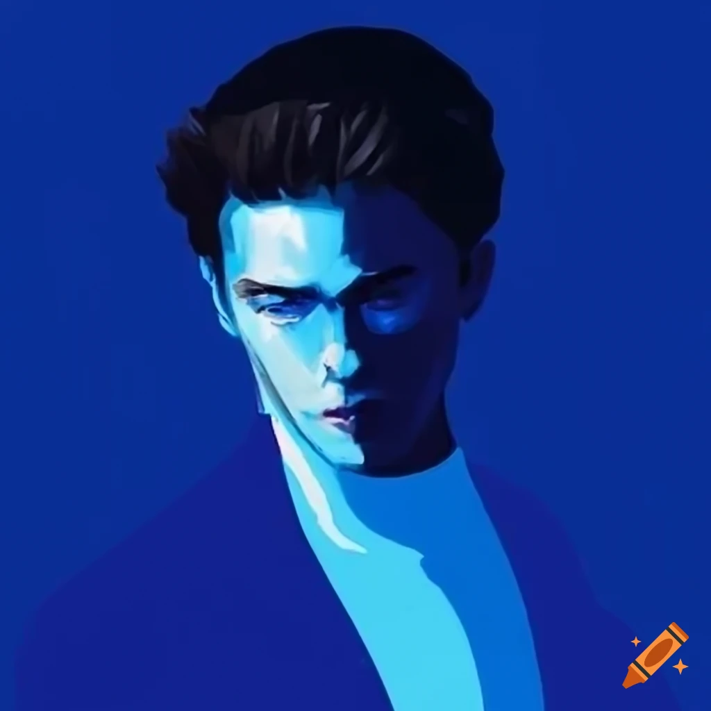 Elegant male ghost with captivating gaze in blue skin and red eyes on ...