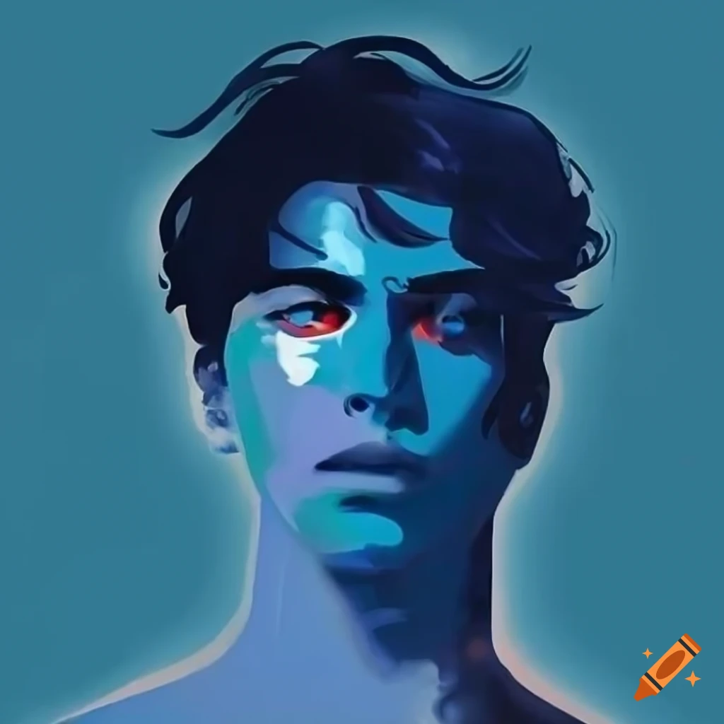 Handsome blue male ghost with captivating gaze in digital art on Craiyon