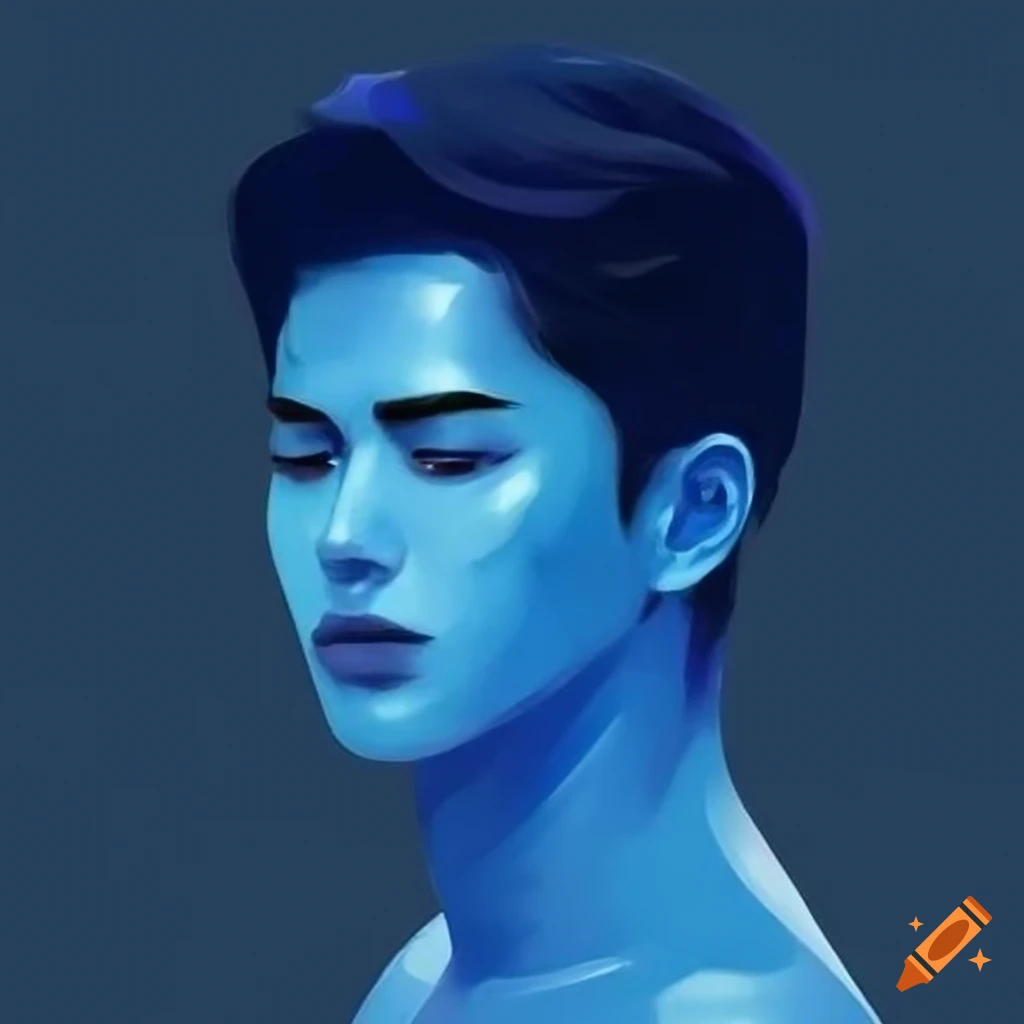 Elegant male ghost with captivating gaze in blue skin and red eyes on ...