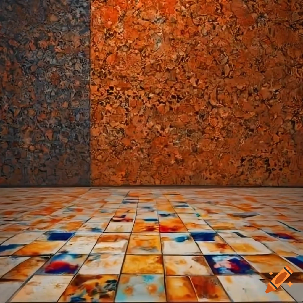 Modern art living room with gemstone floor and concrete walls on Craiyon