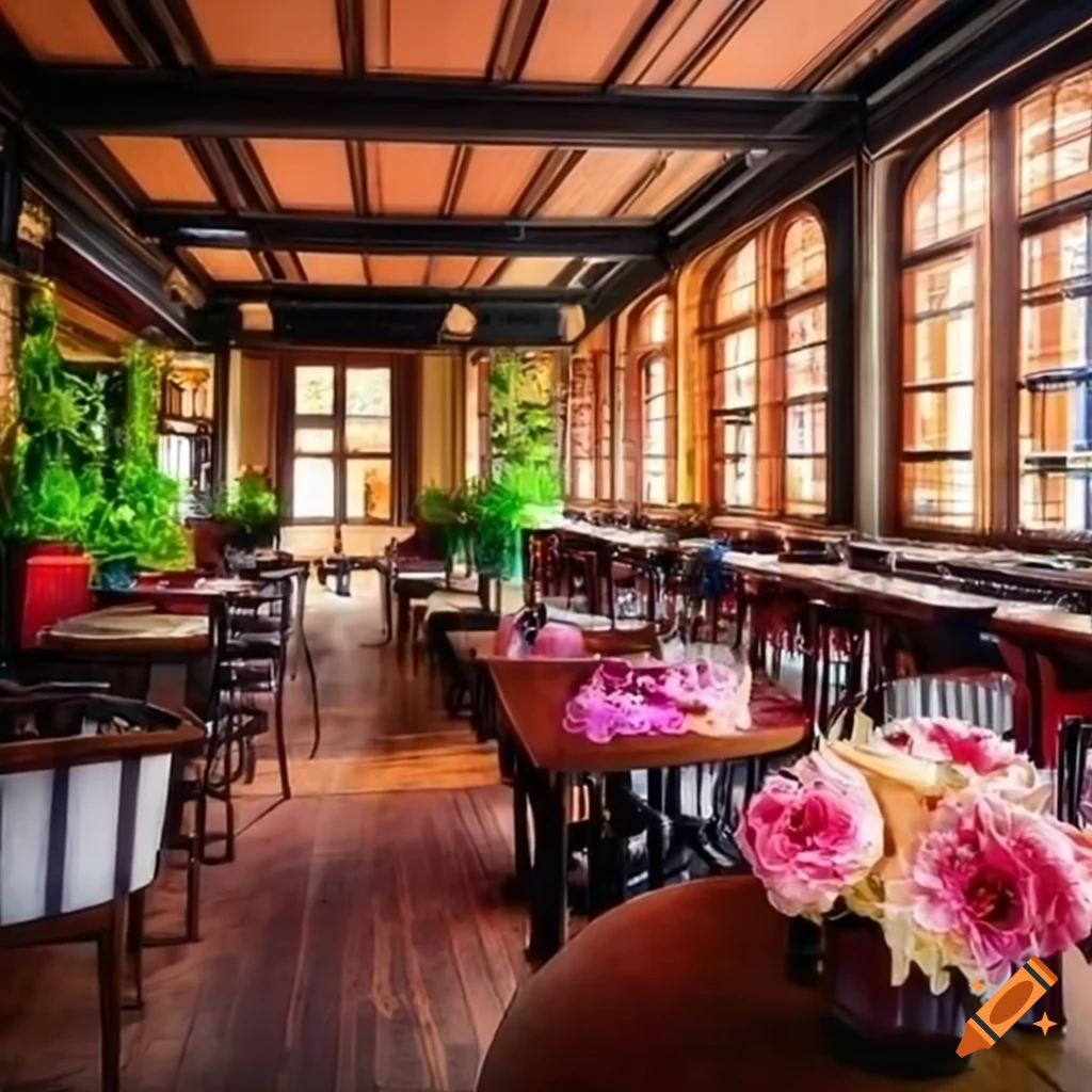Beautiful cafe filled with colorful flowers on Craiyon