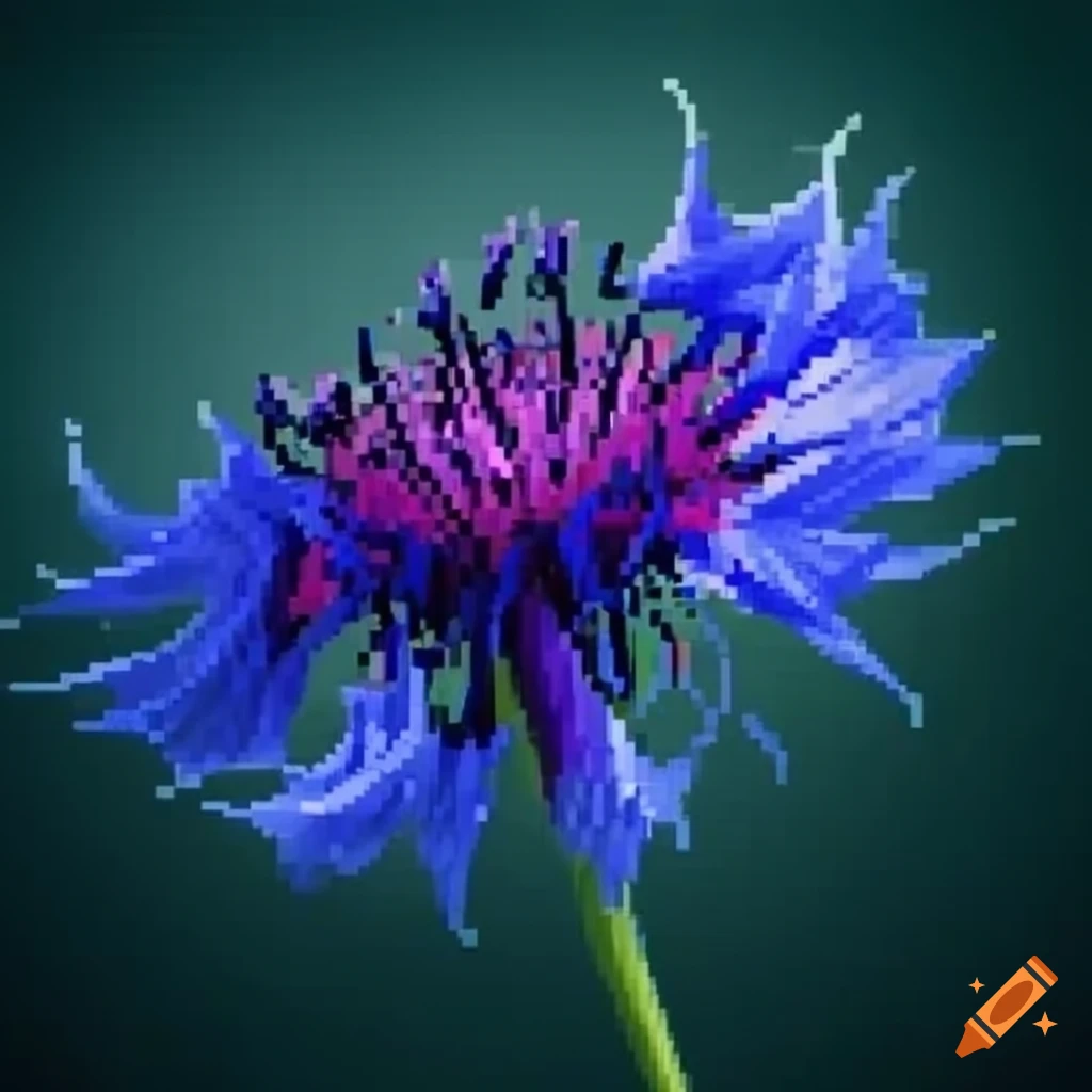 Intricate pixel art of a vibrant cornflower in full bloom on Craiyon