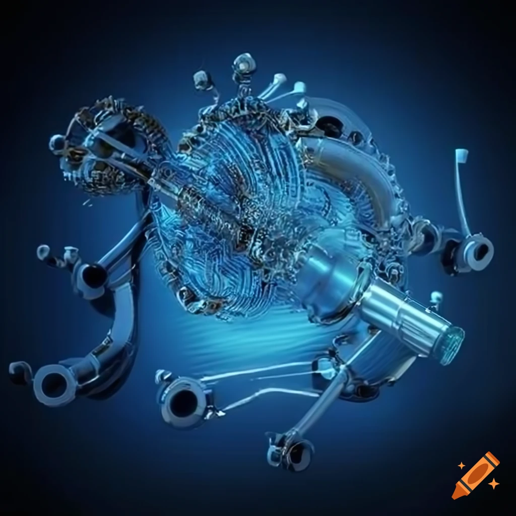 Detailed 3d illustration of a complex mechanical network with valves ...