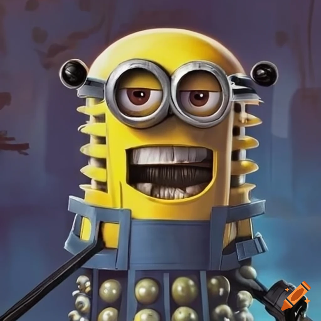 Crossover movie poster with Daleks, Minions, and David Tennant on Craiyon