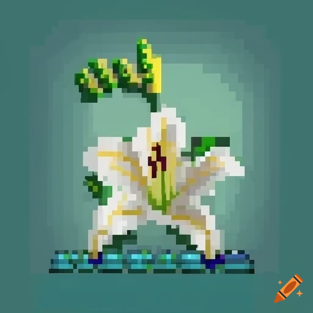 Detailed pixel art of a beautiful white Easter lily in full bloom on ...