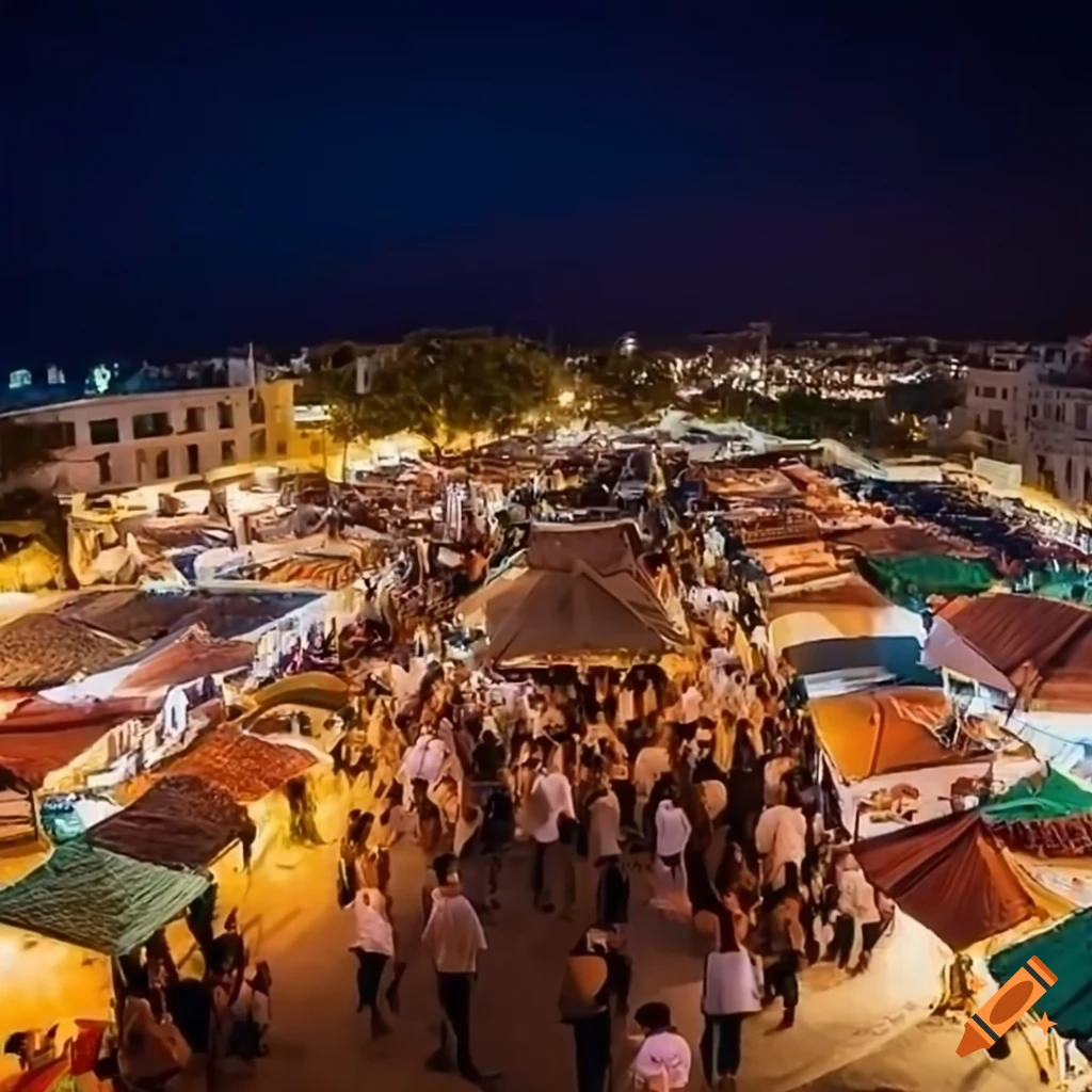 Bird's eye view of a night market in paphos, cyprus on Craiyon