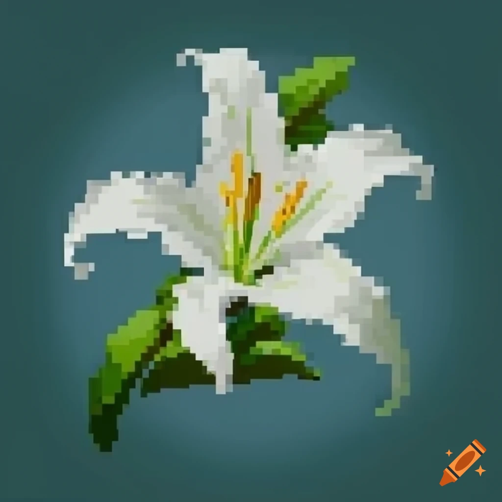 Detailed pixel art of a white easter lily in bloom on Craiyon