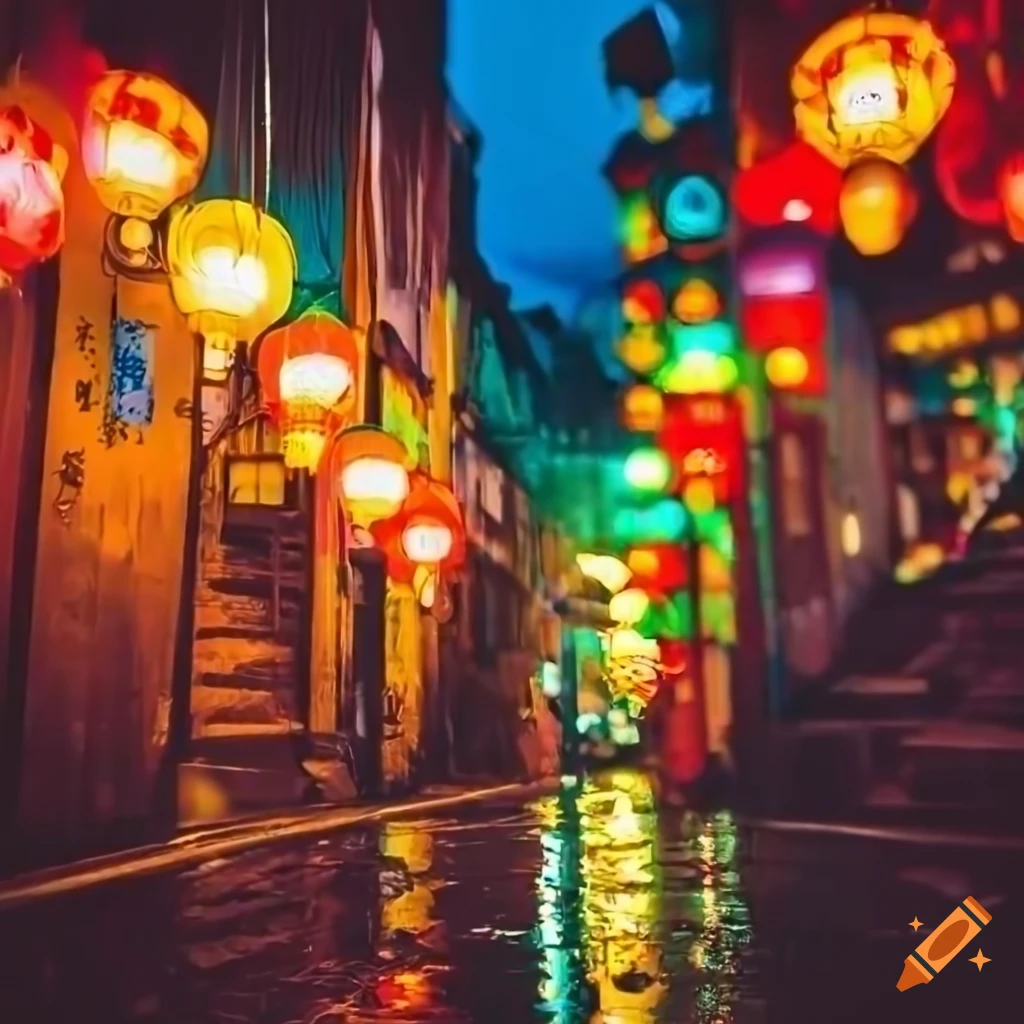 Sanxia Old Street in traditional Taipei, Taiwan, with colorful lamps on ...