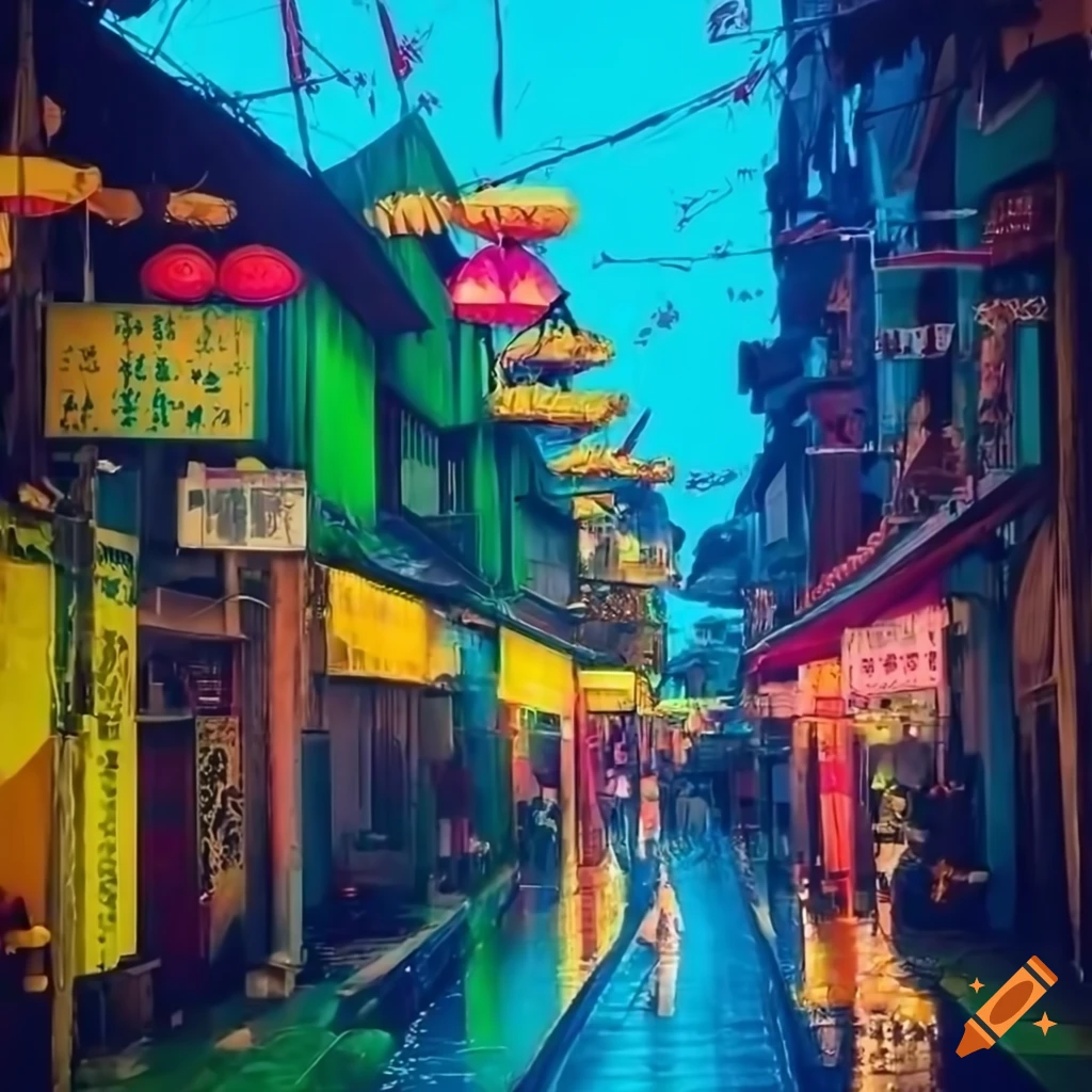 Sanxia Old Street in Taipei, Taiwan on a rainy summer night on Craiyon