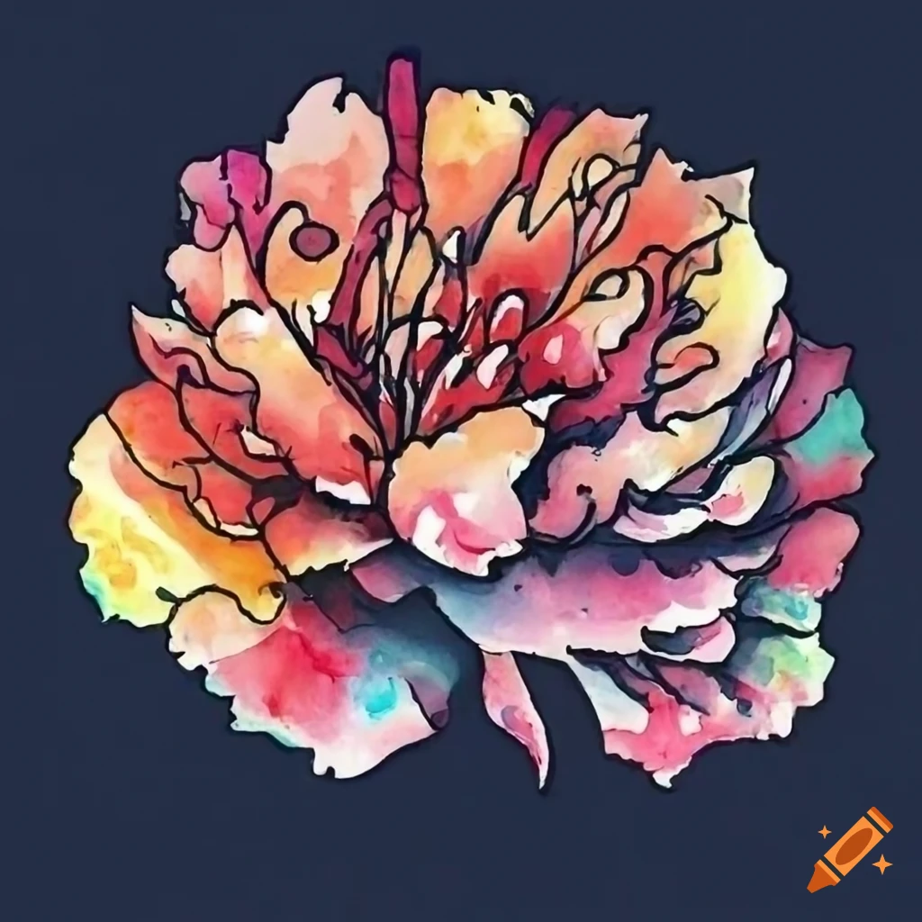 Abstract cubism ink drawing of skeleton peony flowers on Craiyon