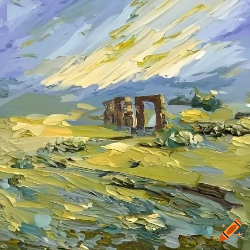 Impasto painting of ancient roman ruins in a lonesome countryside with ...