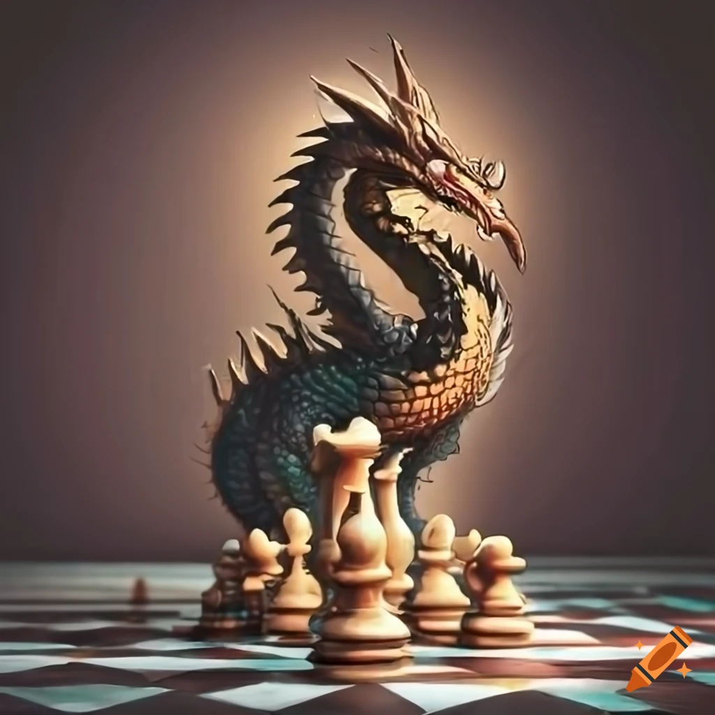 Dragon playing chess on Craiyon