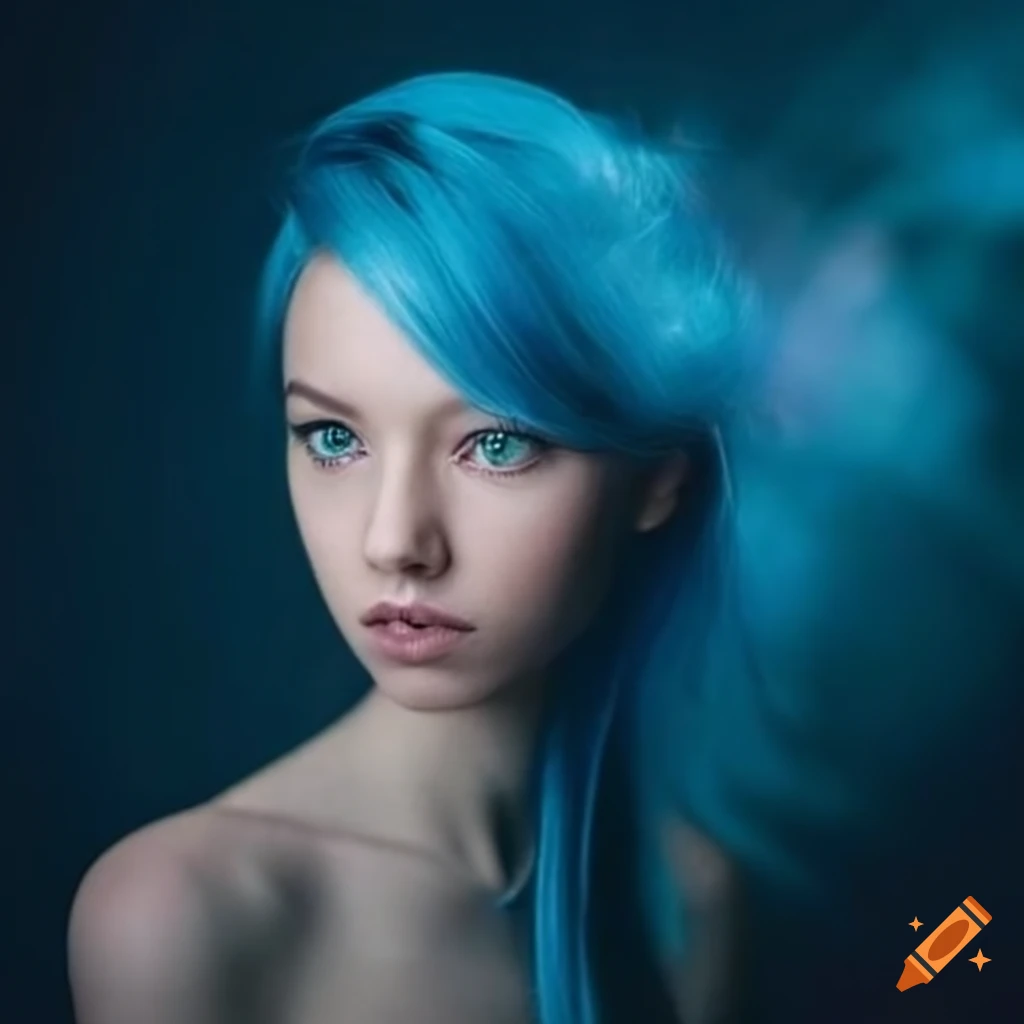 Portrait of a girl with blue hair on Craiyon