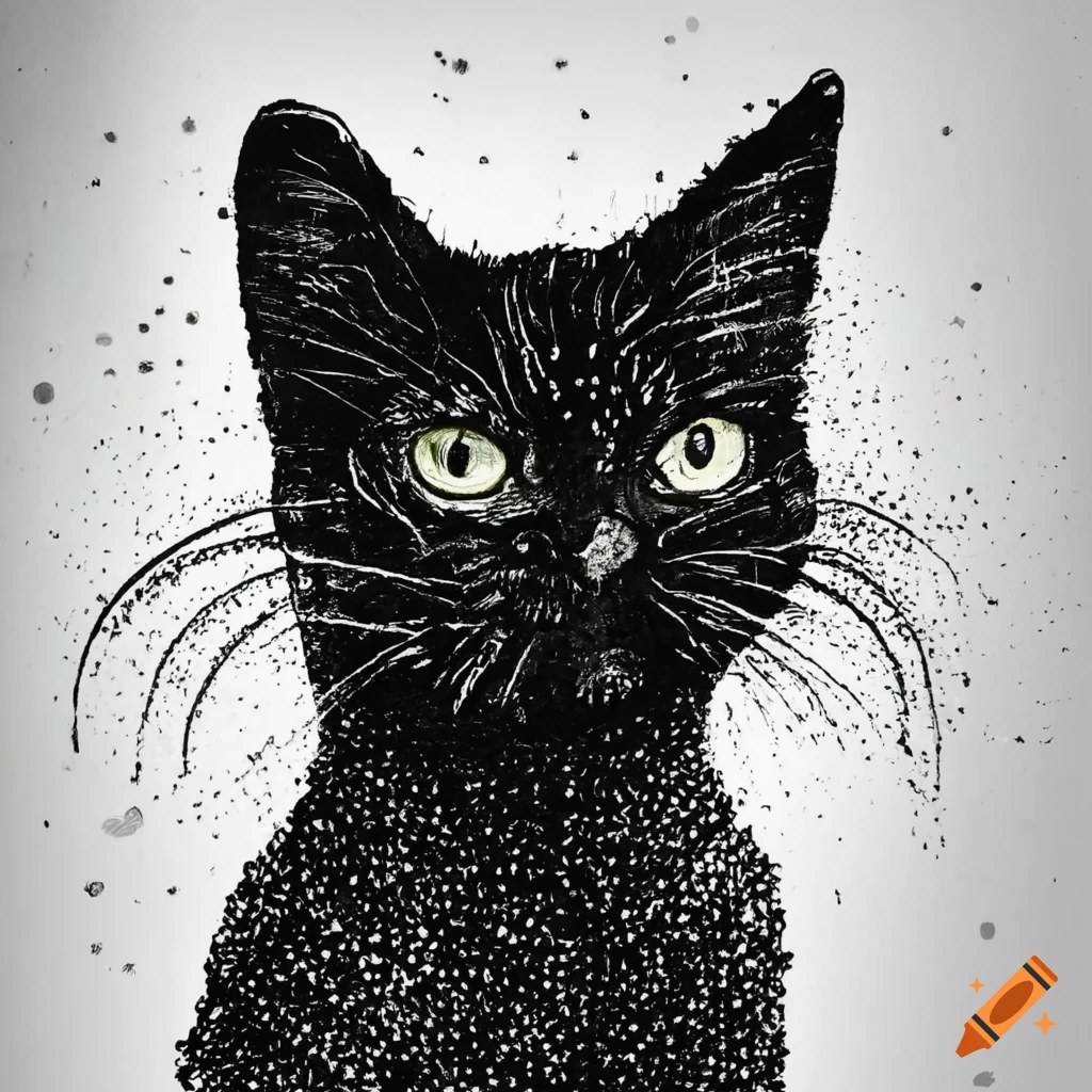 Pointillism black cat art in retro style on Craiyon