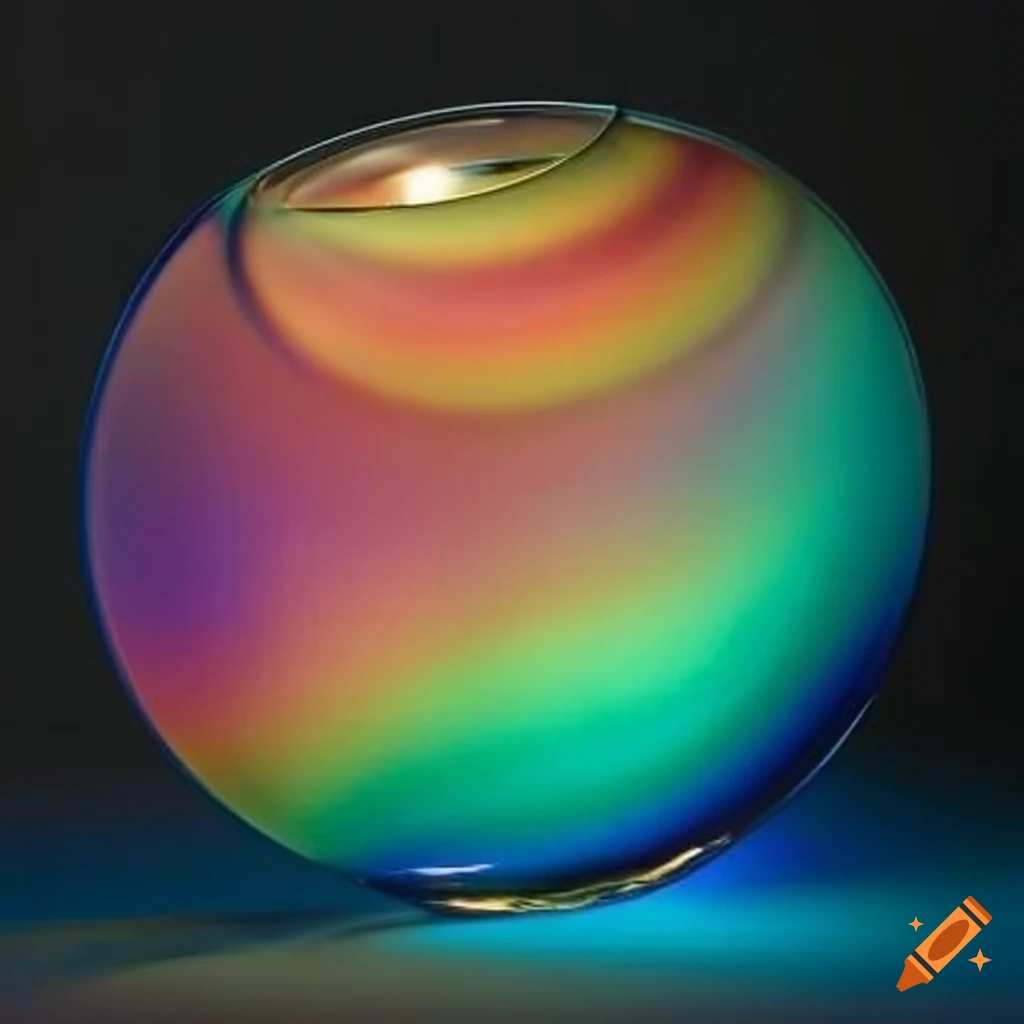 Glass esphere with iridescent colors inside on Craiyon