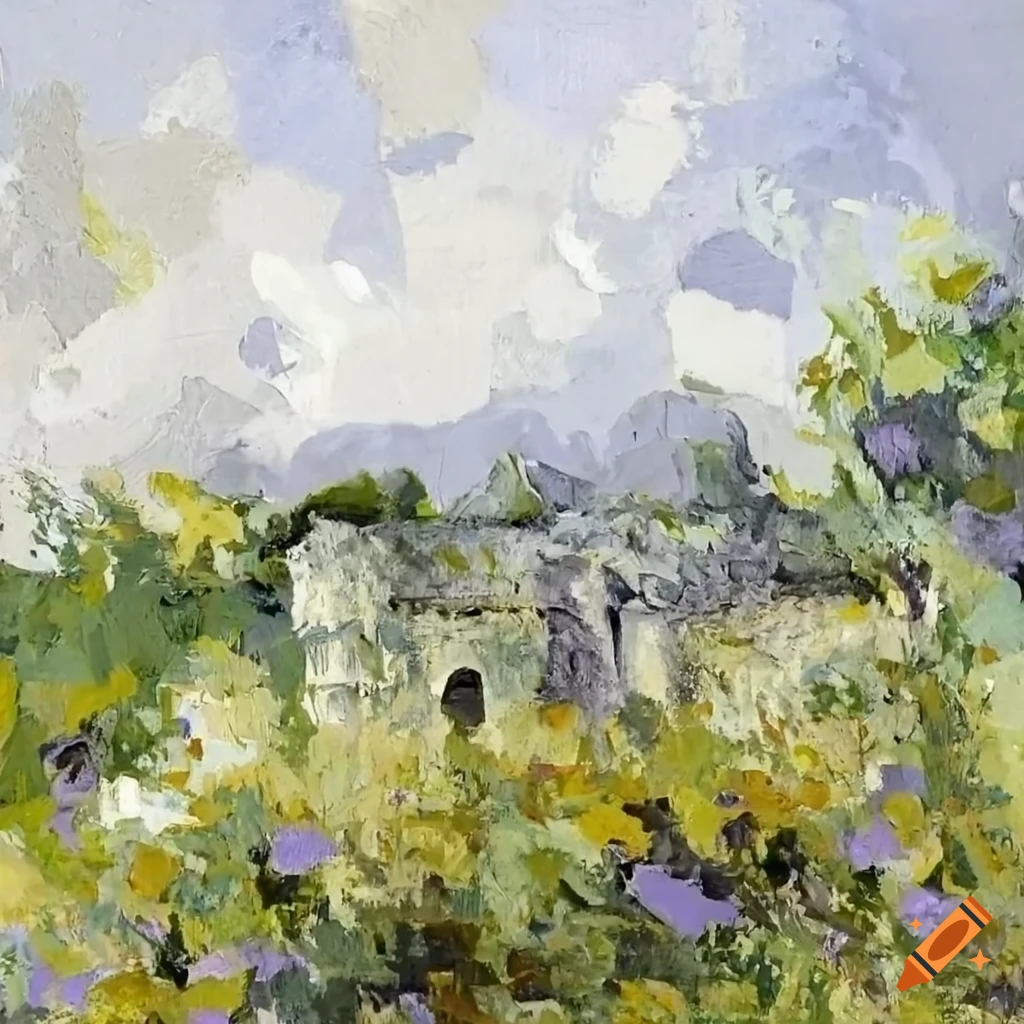 Overgrown roman ruins in natural colors with impasto technique on Craiyon