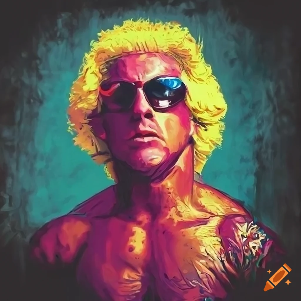 Pop art portrait of Nature Boy Ric Flair in red and yellow with ...
