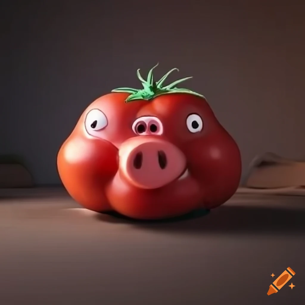 Cartoon pig shaped tomato on Craiyon