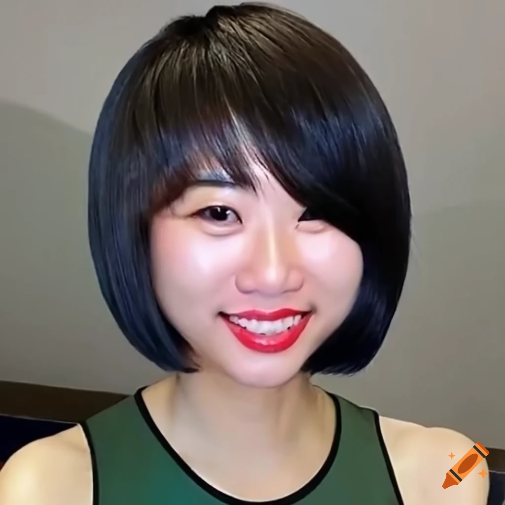 Portrait of peilin lin yang, a 44-year-old american chinese woman with a round face and sleek ...