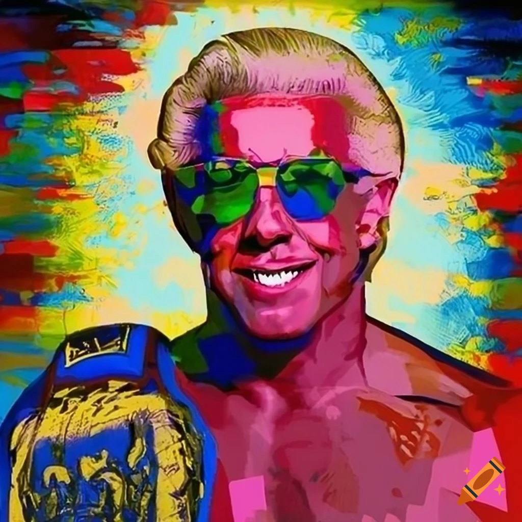 Pop art portrait of ric flair in red and yellow with black sunglasses ...
