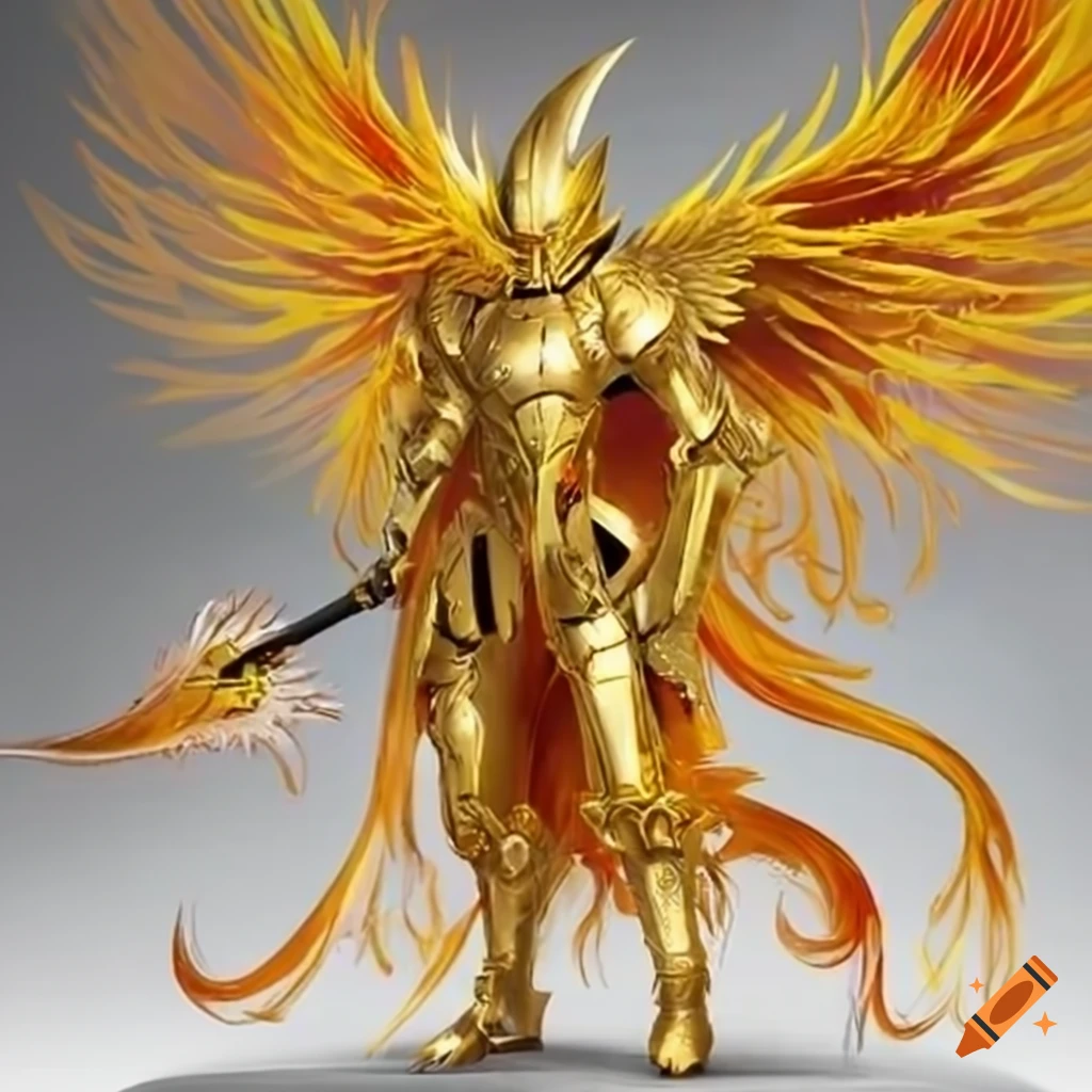 Golden phoenix knight in full armor on Craiyon