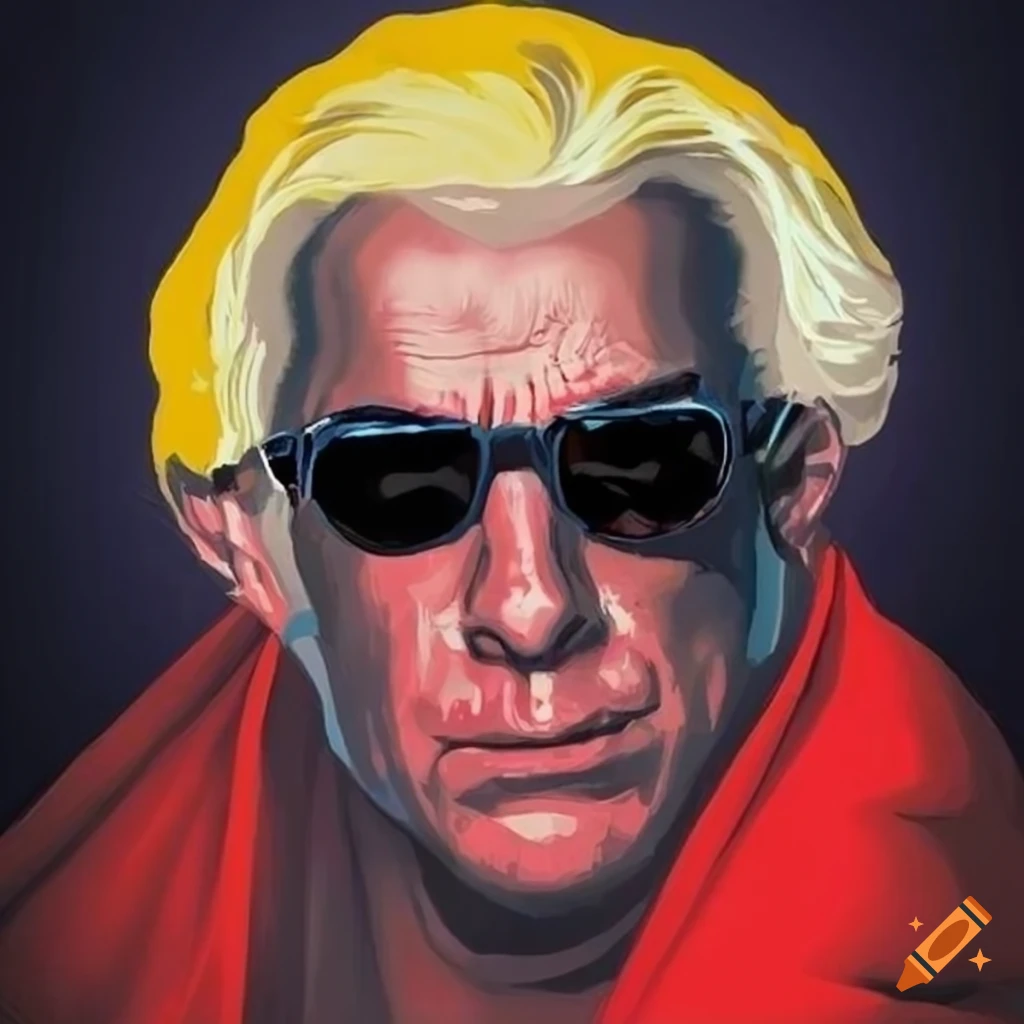 Pop art portrait of Nature Boy Ric Flair in red and yellow attire with ...