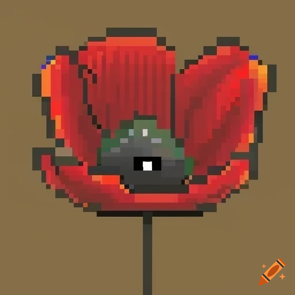 Pixel art red poppy flower in 16 bit style on Craiyon
