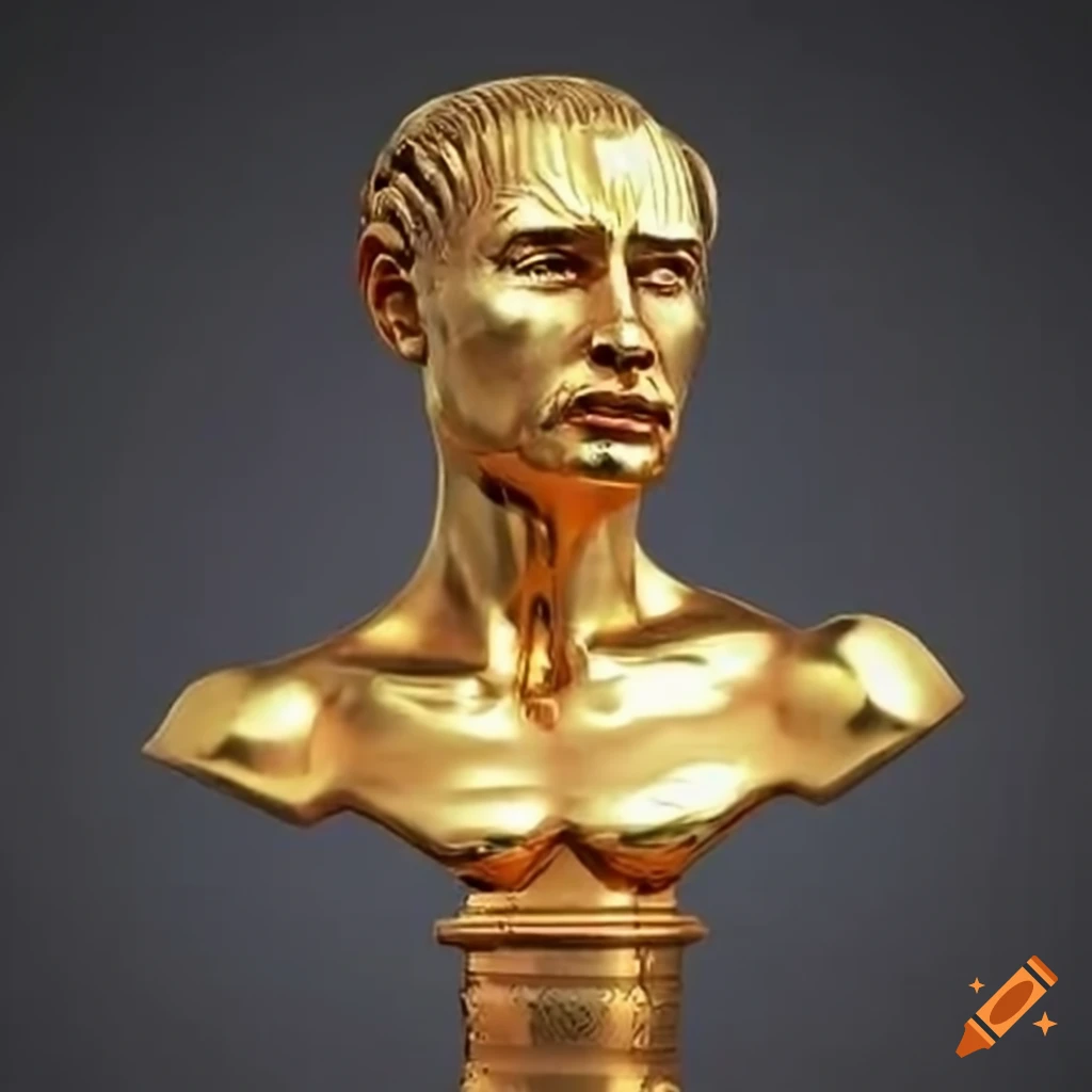 Vladimir putin depicted as a golden plated antiquity giant greek ...