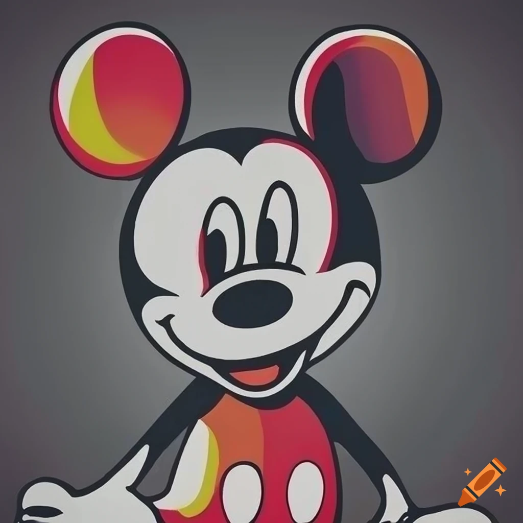 Pop art portrait of Mickey Mouse in red, white, yellow, and black ...