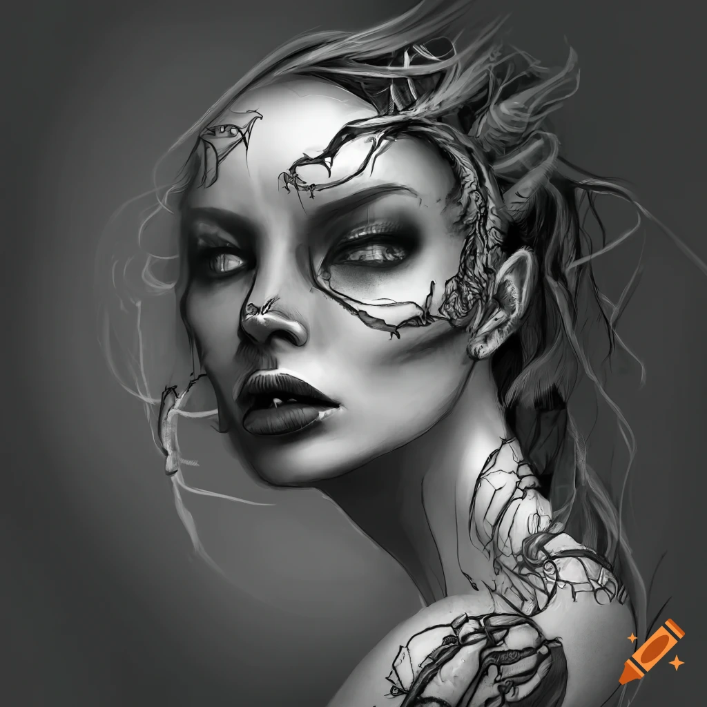 Beautiful tattoo sketch of a mystical creature merging woman and ...