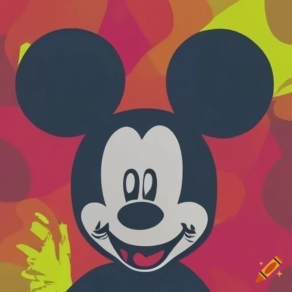 Pop art portrait of mickey mouse in red, white, yellow, and black on ...