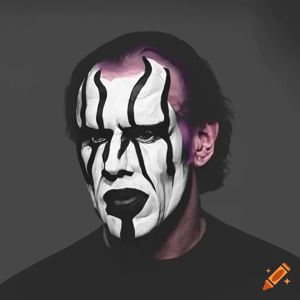 Intricate pop art portrait of sting in profile with iconic face paint in high contrast black and ...