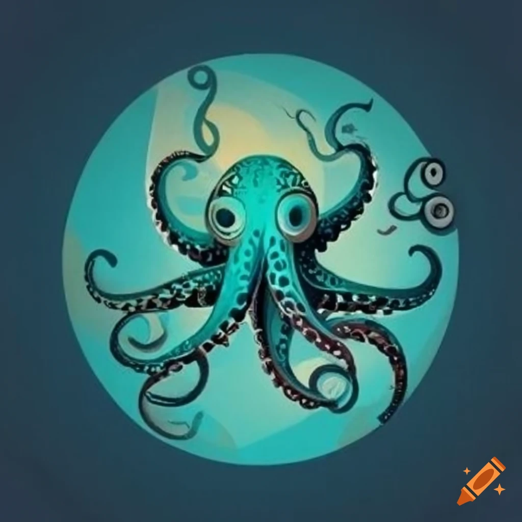 Octopus vintage poster with maori cubic art style on Craiyon