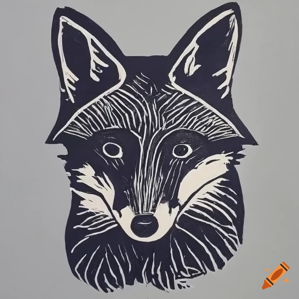 Fox linocut print on Craiyon