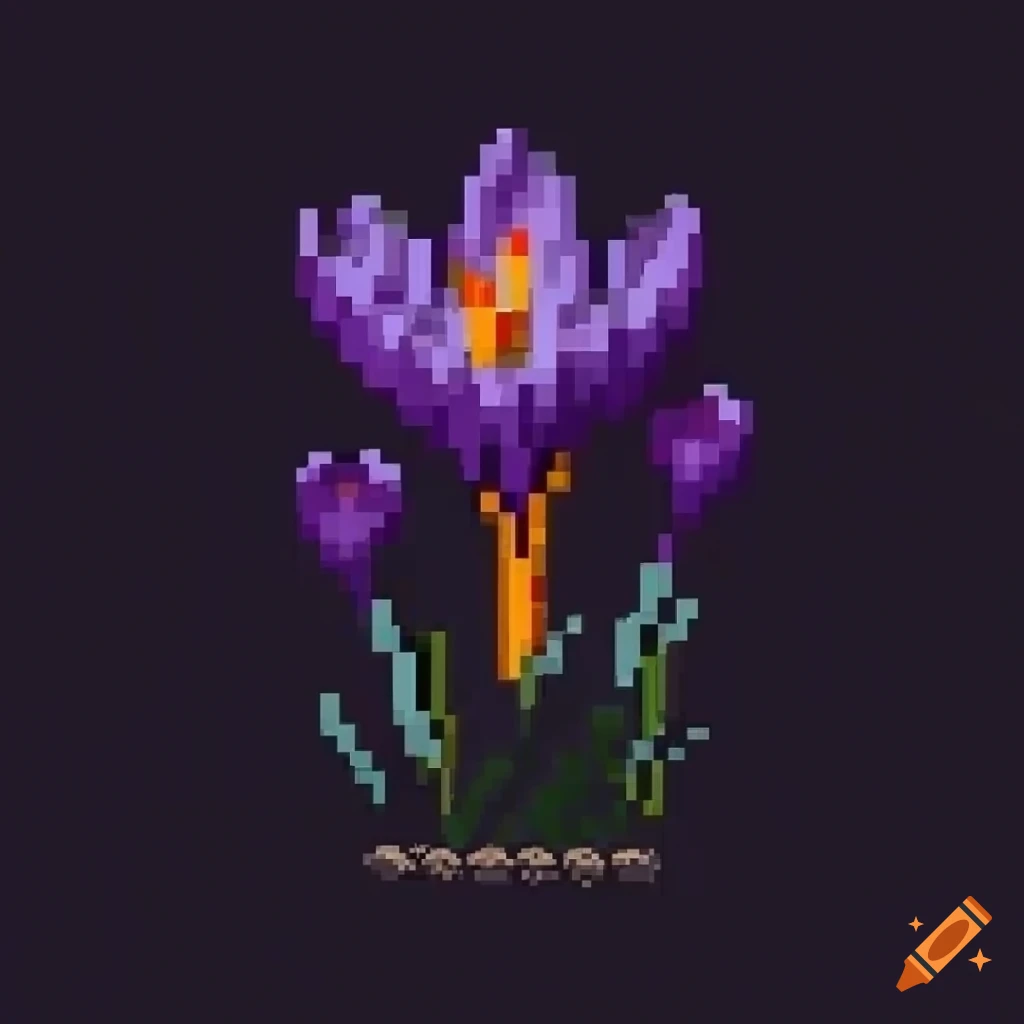 Hauntingly beautiful 16 bit pixel art of a dark crocus flower on Craiyon
