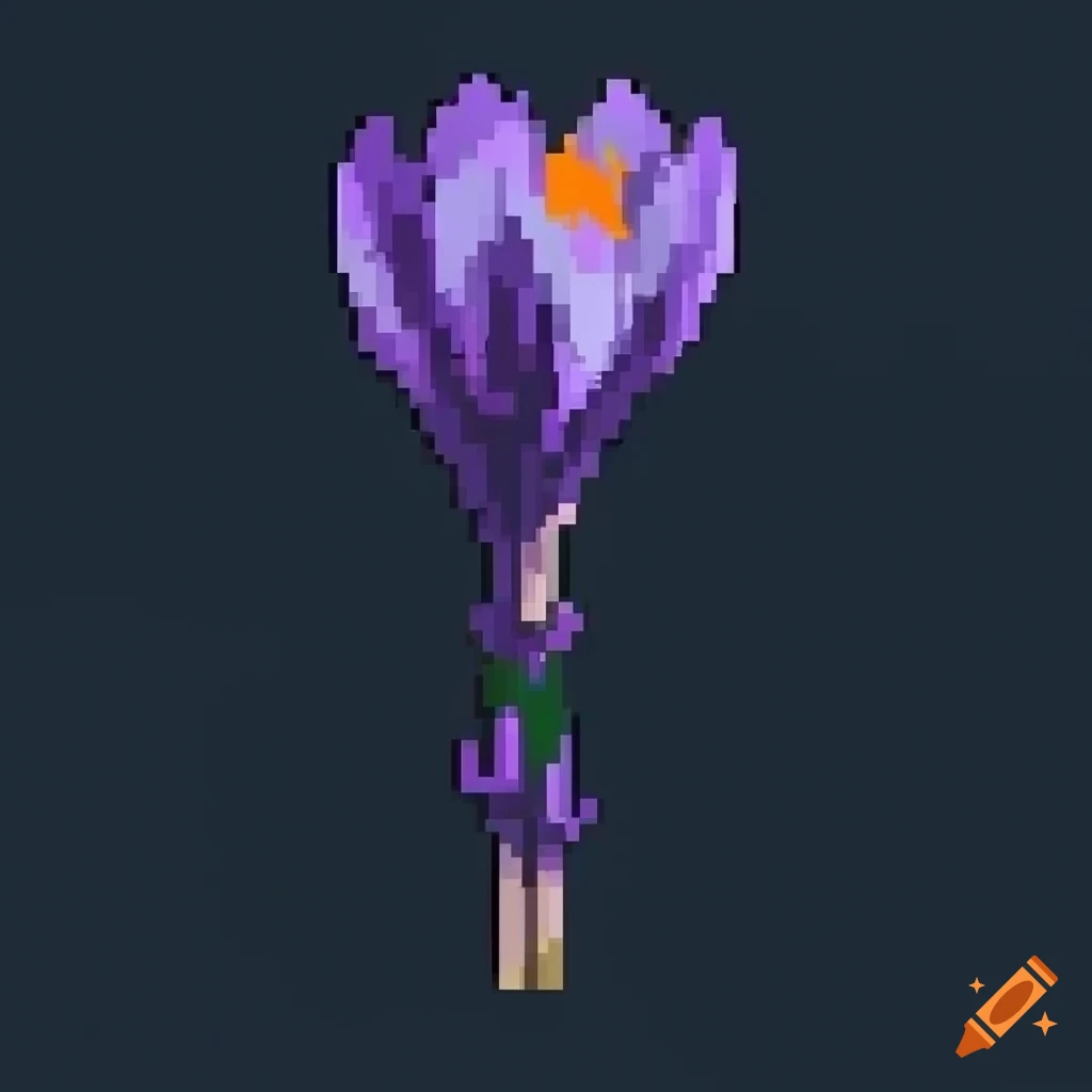 Hauntingly beautiful 16 bit pixel art of a dark crocus flower on Craiyon