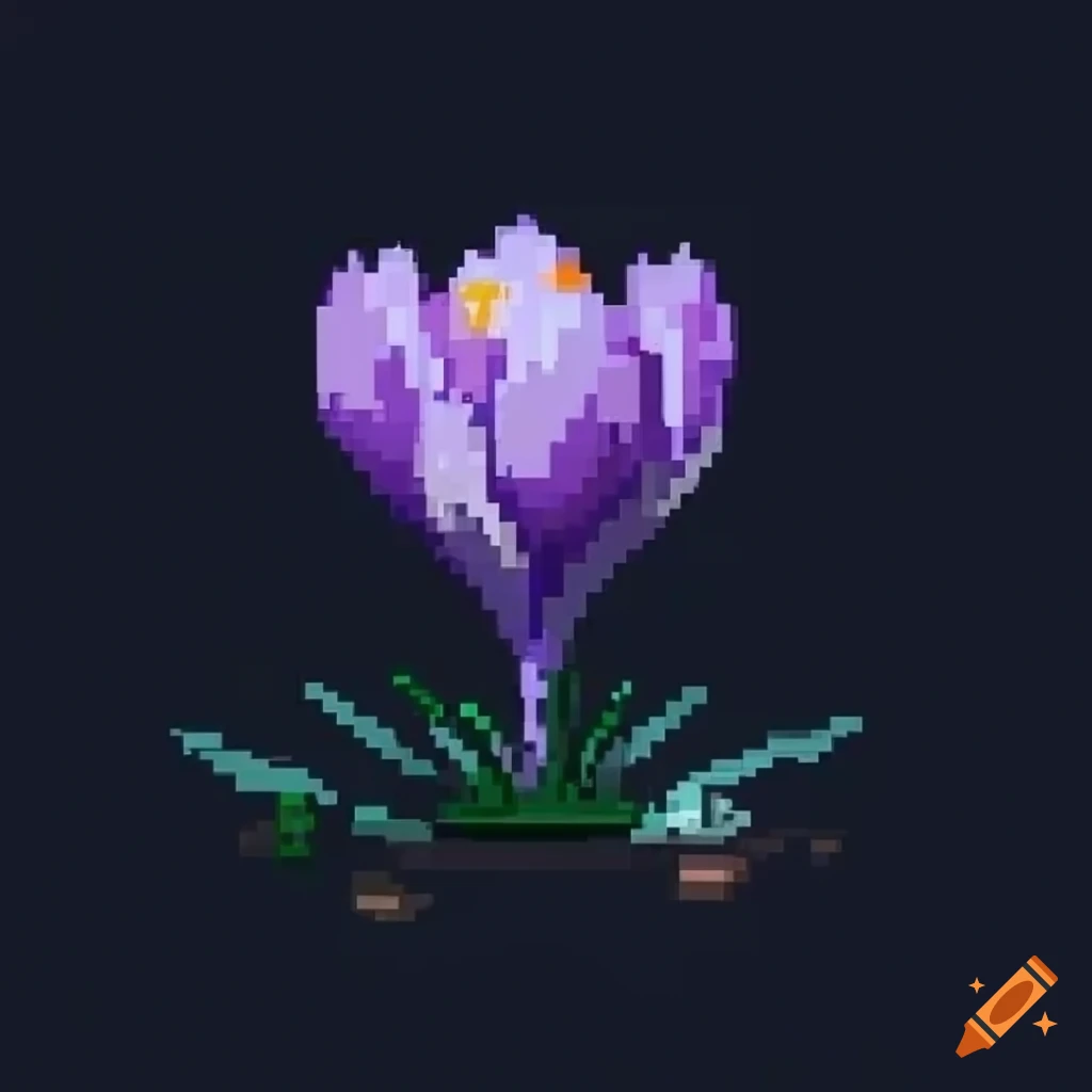 Hauntingly beautiful 16 bit pixel art of a dark crocus flower on Craiyon