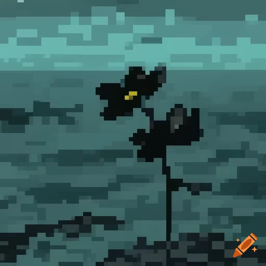 Pixel art bouquet of black flowers on a dark sea on Craiyon