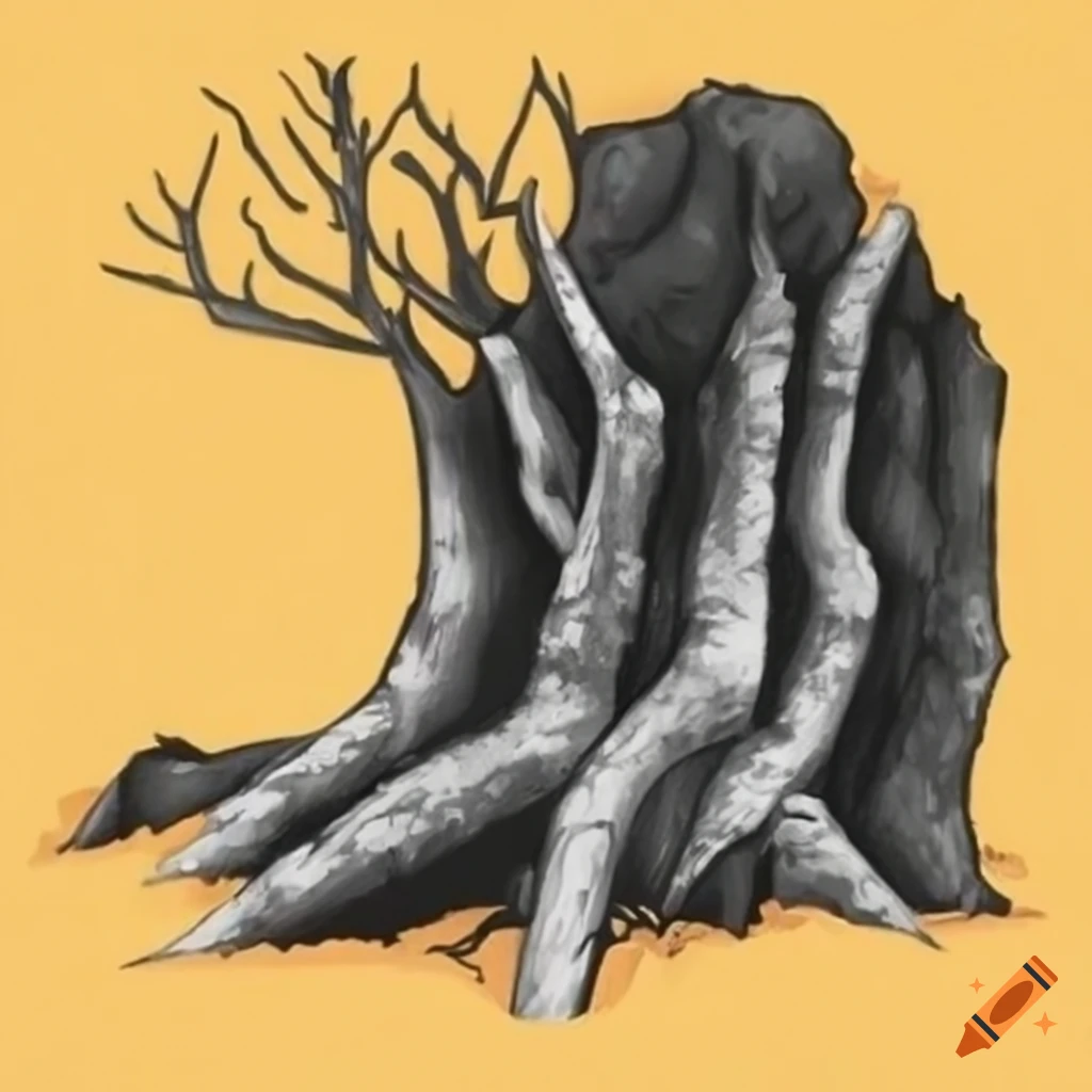 Fallen tree trunk surrounded by autumn leaves in a detailed painting on ...