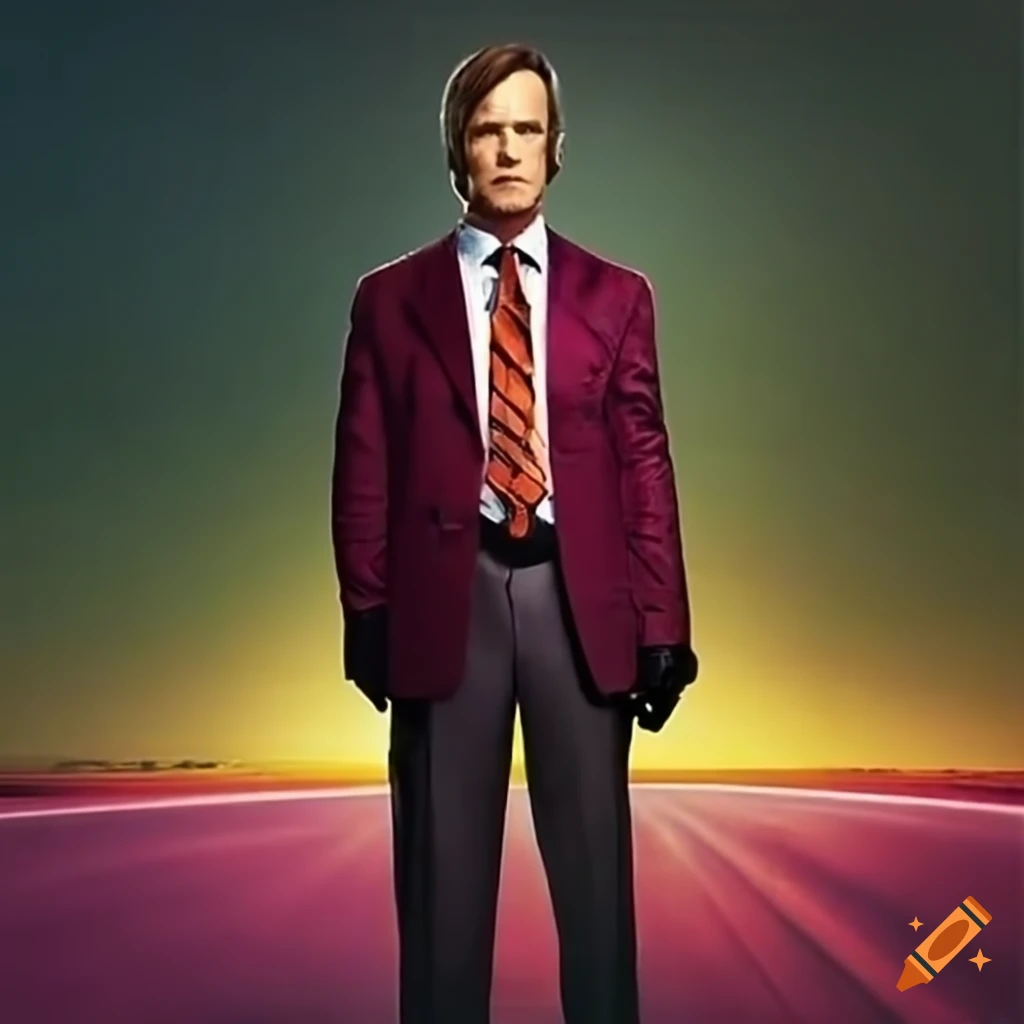 Saul goodman walking on rainbow road on Craiyon