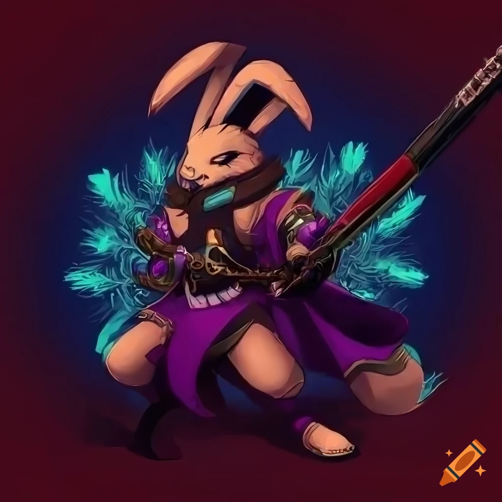 Anthro rabbit hybrid rōnin in an ethereal fantasy art setting on Craiyon